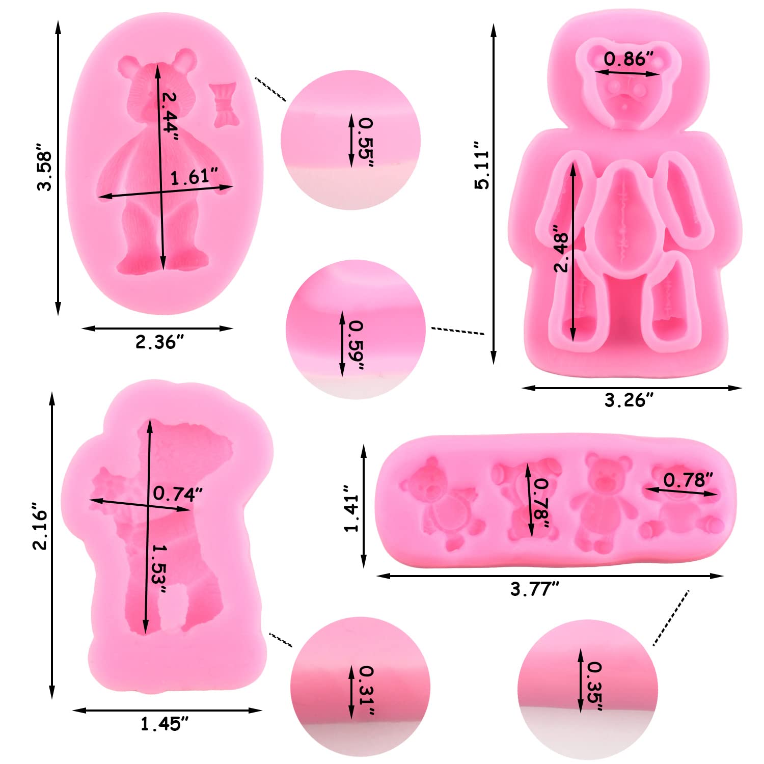 Snapklik.com : ZiXiang Bear Silicone Fondant Molds For Teddy Bears ...