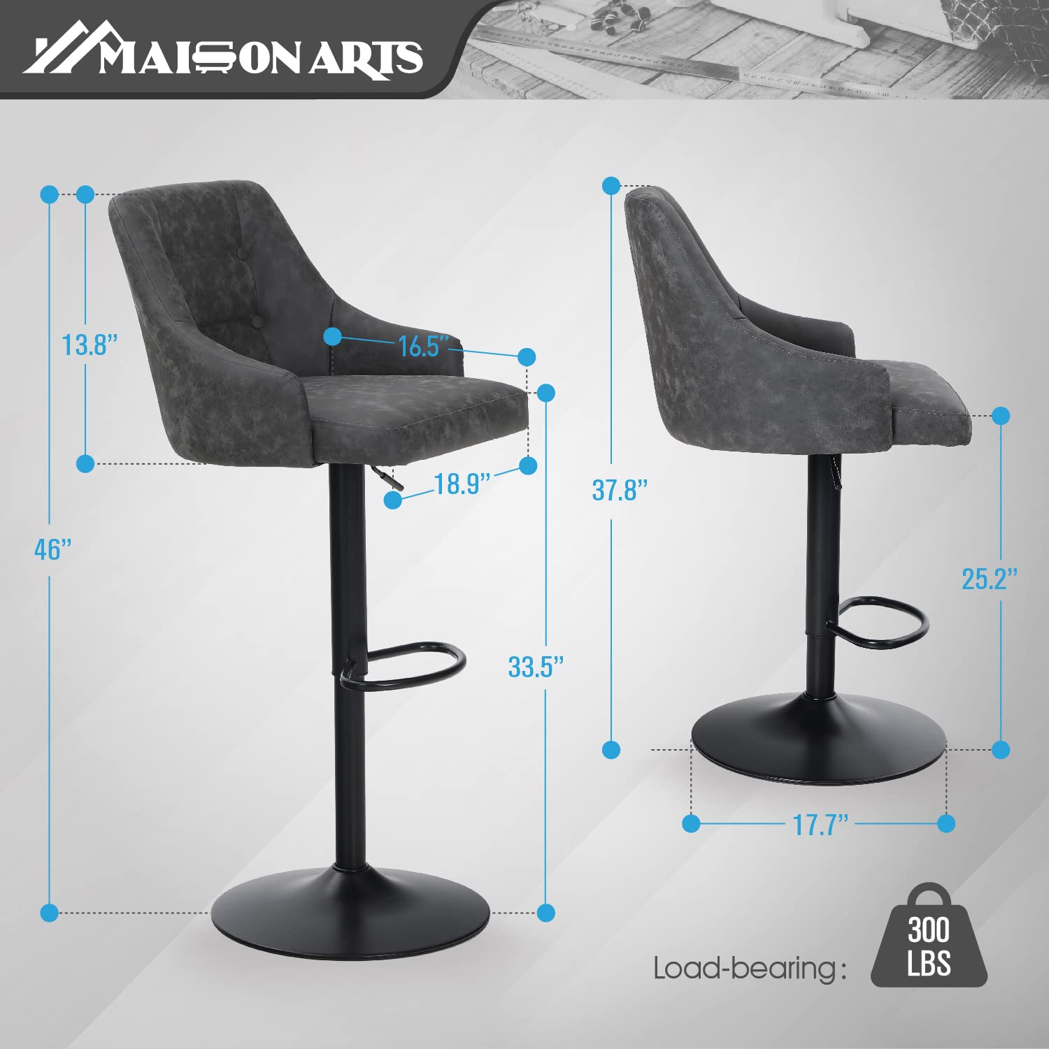Buy MAISON ARTS Swivel Adjustable Bar Stool with Back for Kitchen ...