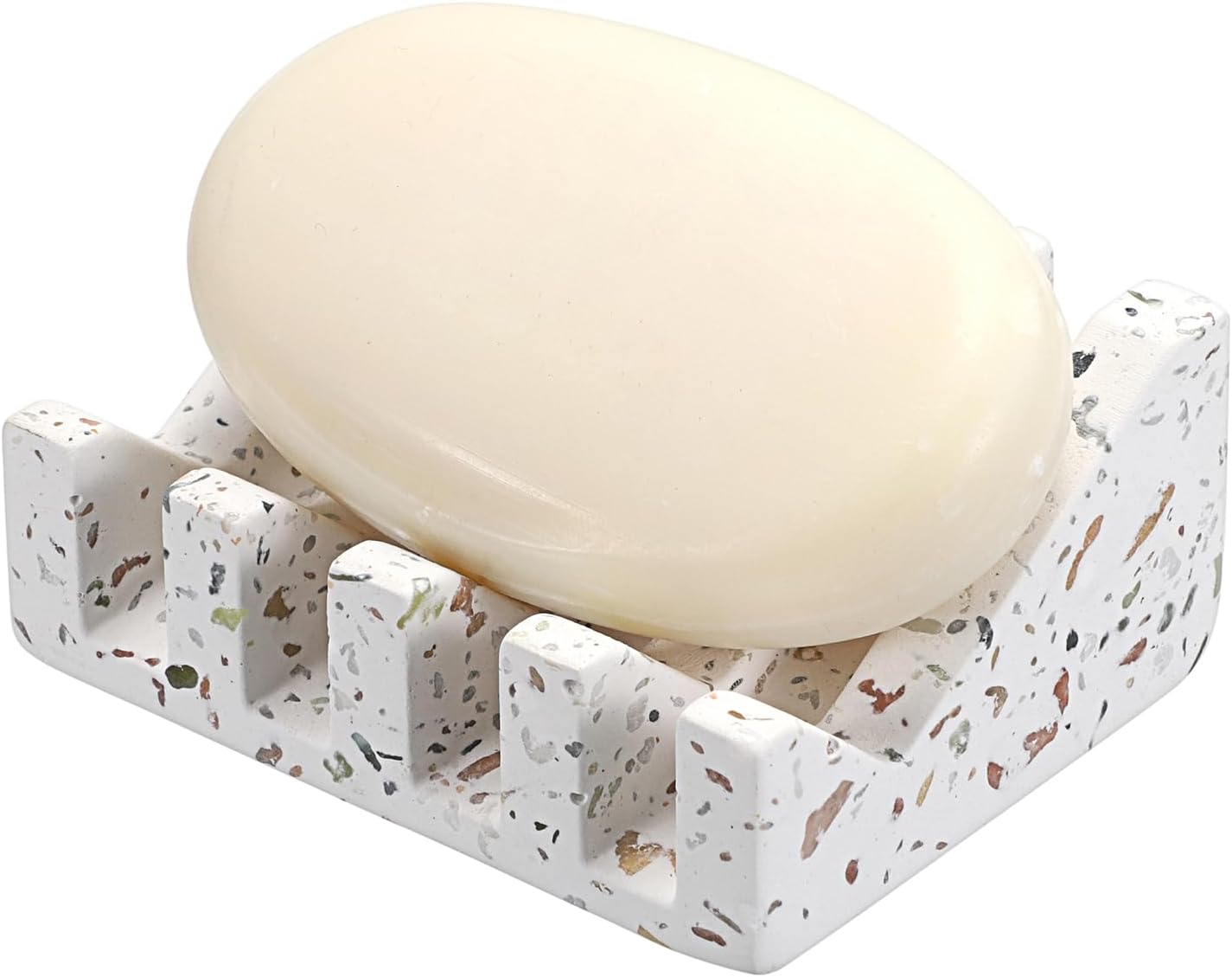 Amazon.com: Sumnacon Self Draining Soap Dish Terrazzo Stone Soap Holder ...