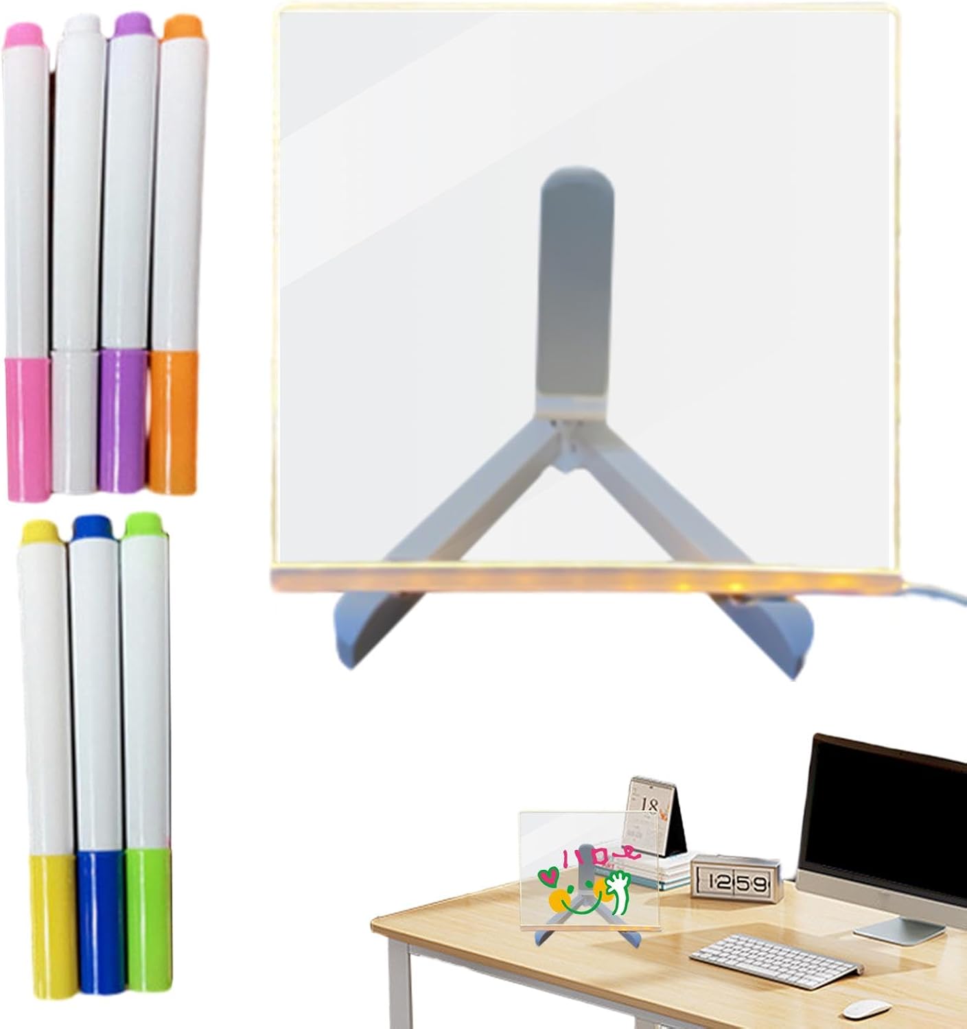 LED Whiteboard Lights - Clear Acrylic Light Sign with 7 Markers and ...