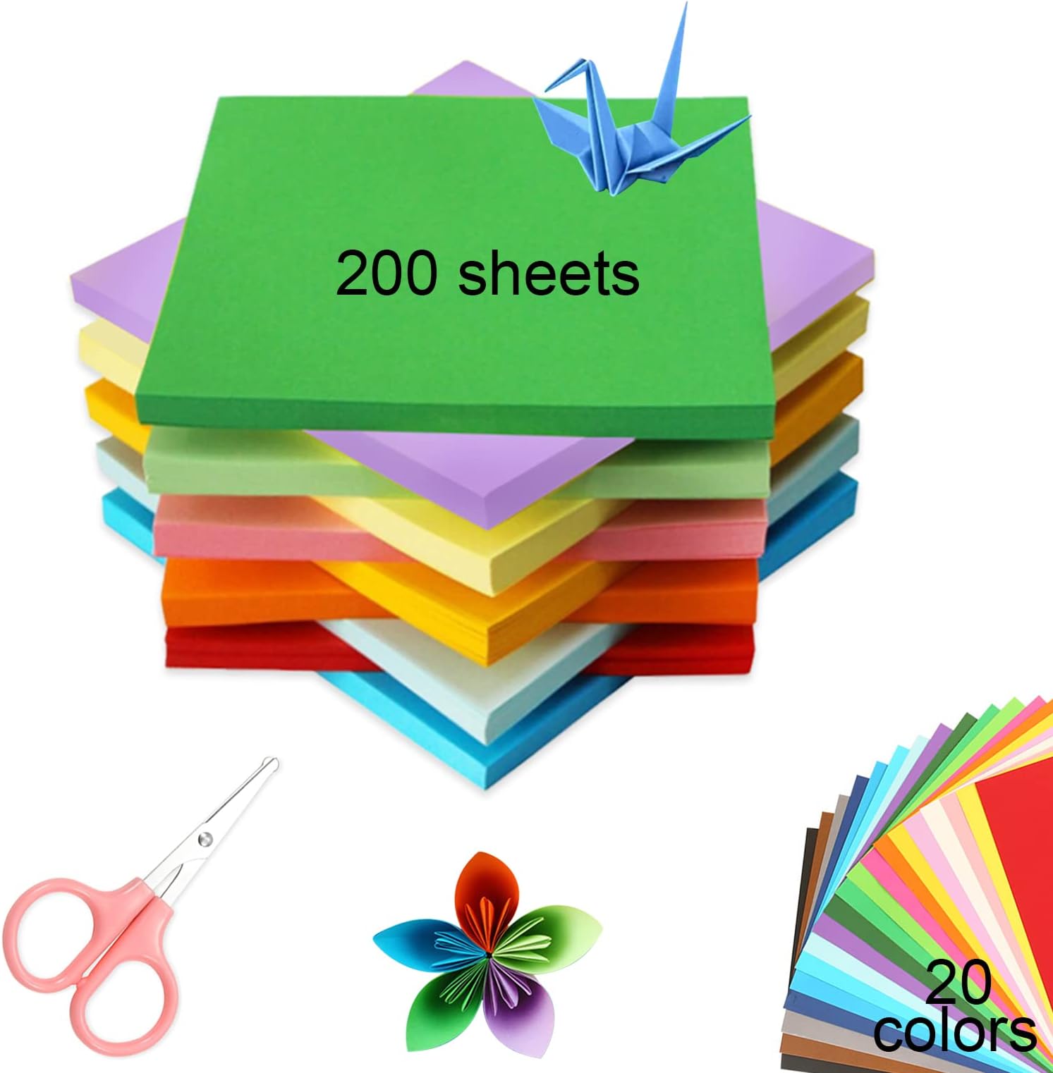 200 Sheets Coloured Paper Coloured Paper with Scissors, 70g 20 Colors ...