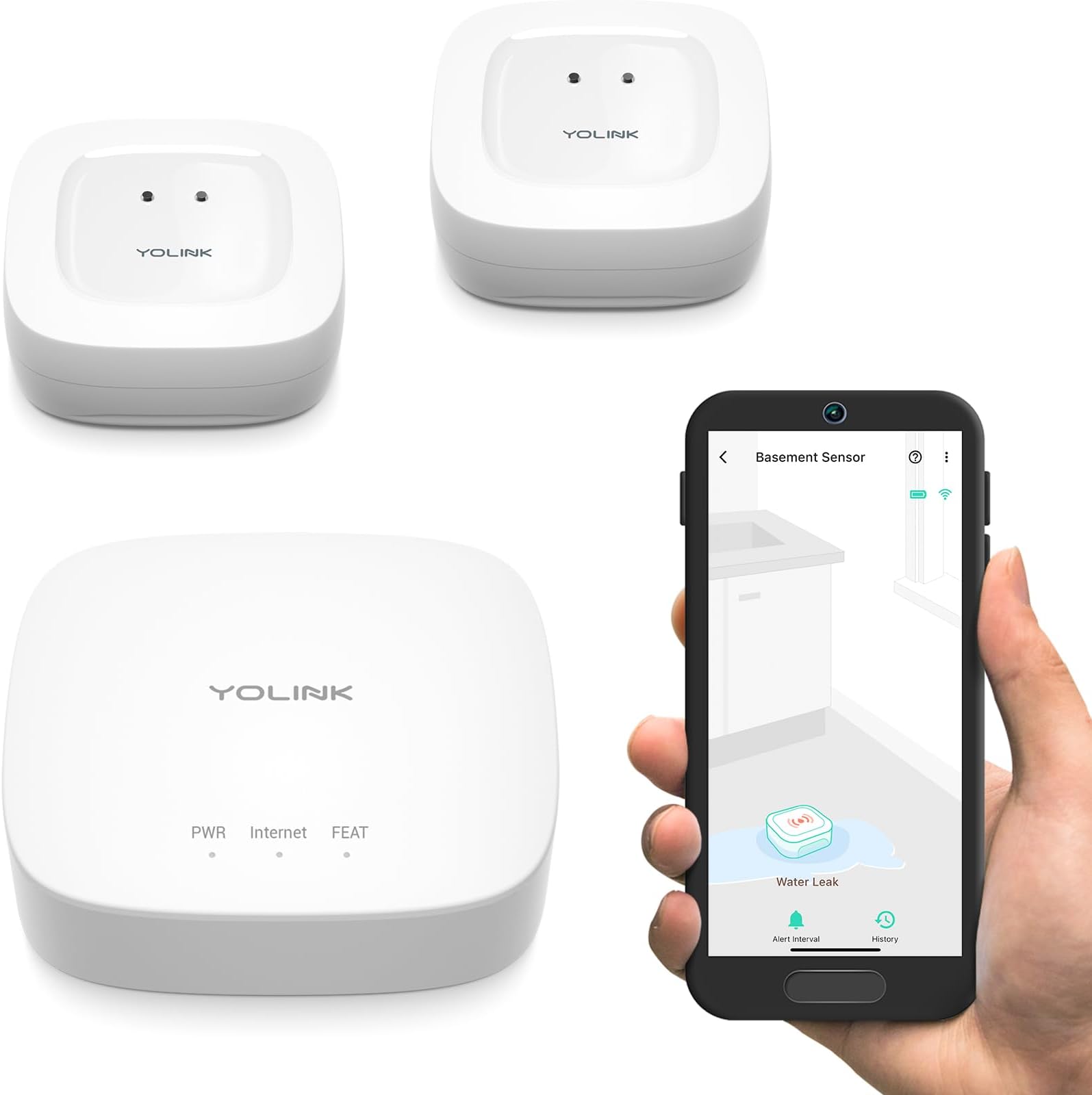 YoLink Smart Home Starter Kit: Hub & Water Leak Sensor 4 with 105dB ...
