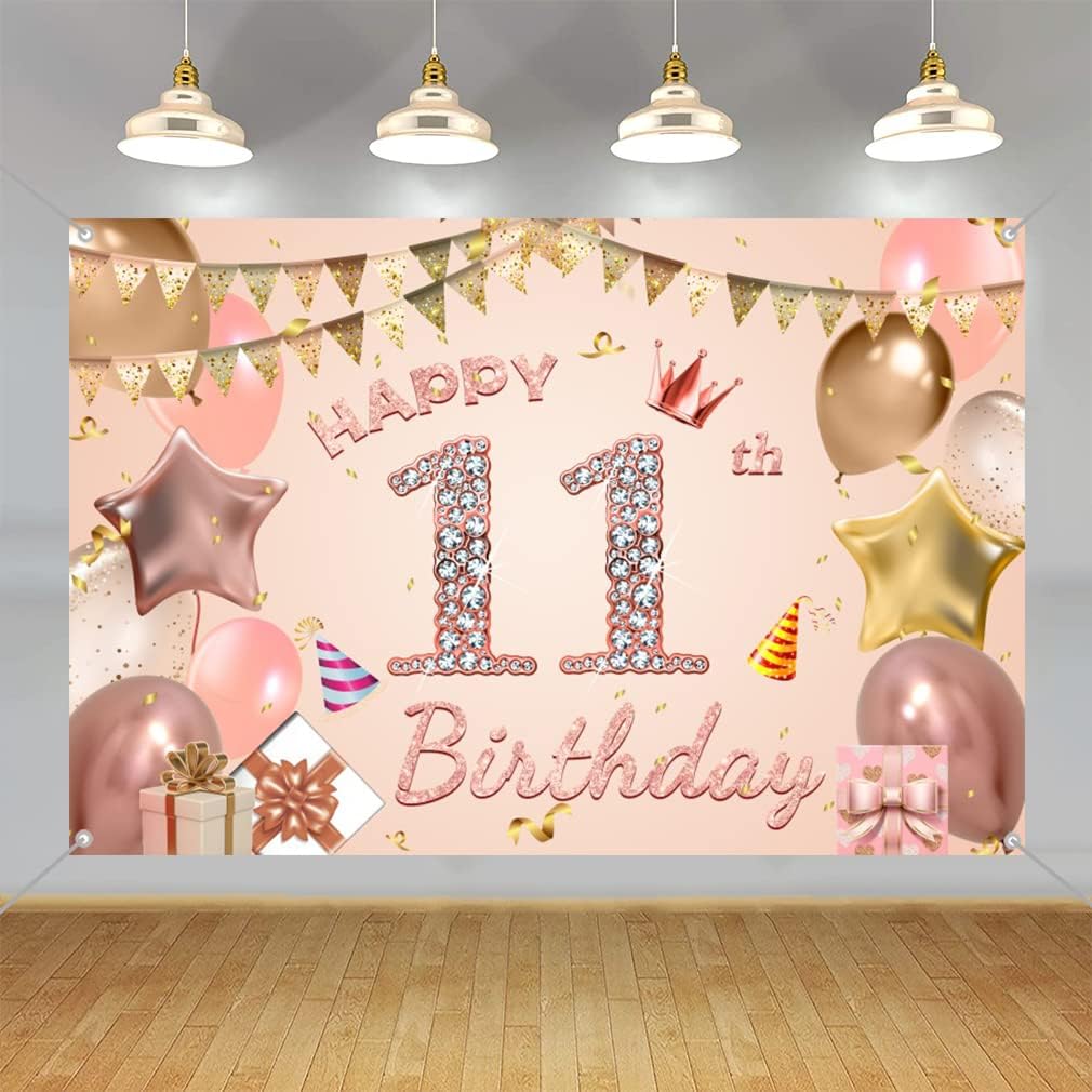 Amazon.com: Happy 11th Birthday Decorations Backdrop Banner for Girls ...