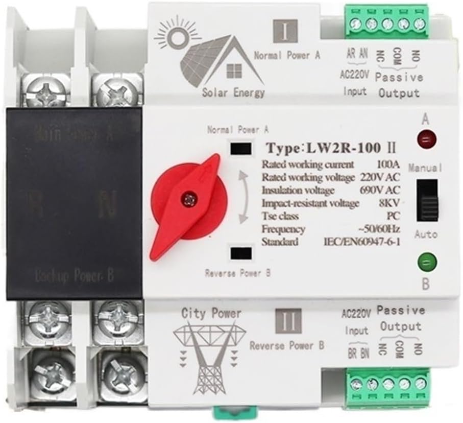 Amazon.com: RWRAPS 2P 100A 125A 220V ATS Automatic Transfer Switch ...