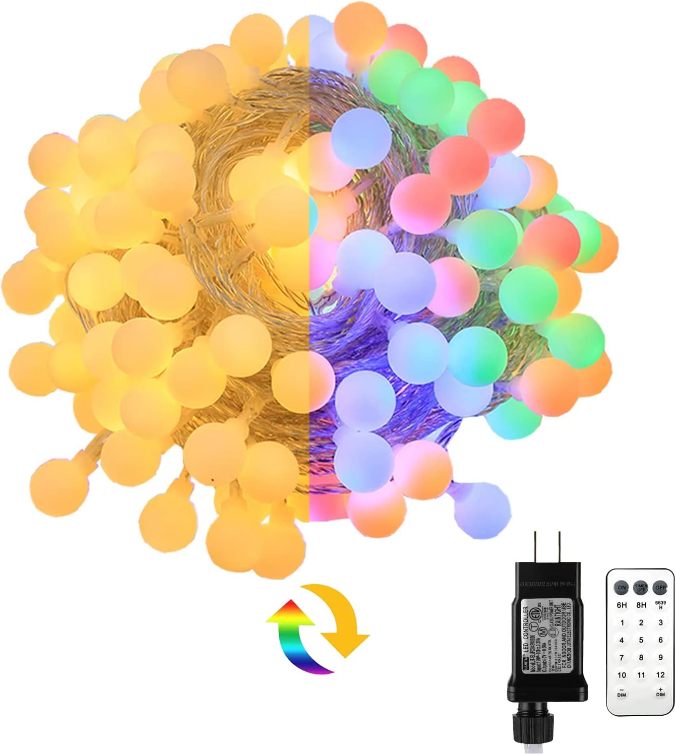 BAILONGJU Globe String Lights 65.6 Feet 150 LED,Plug in Fairy String ...