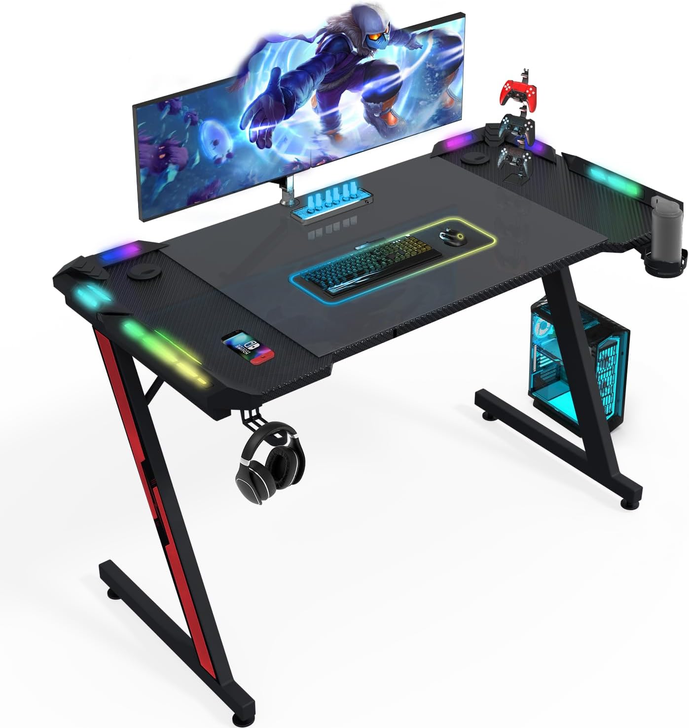 HLONONE Gaming Tisch 160 x 70cm, Ergonomischer Computertisch aus Kohlefaser, Robuster und ...