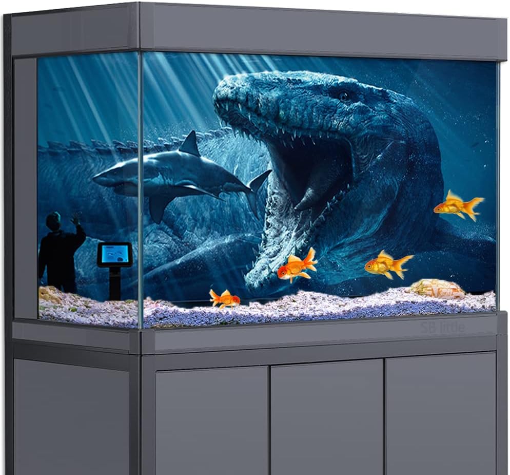 Amazon.com : Fish Tank Background 3D Shark Dinosaurs Jurassic Sea Monster HD Printing Wallpaper ...