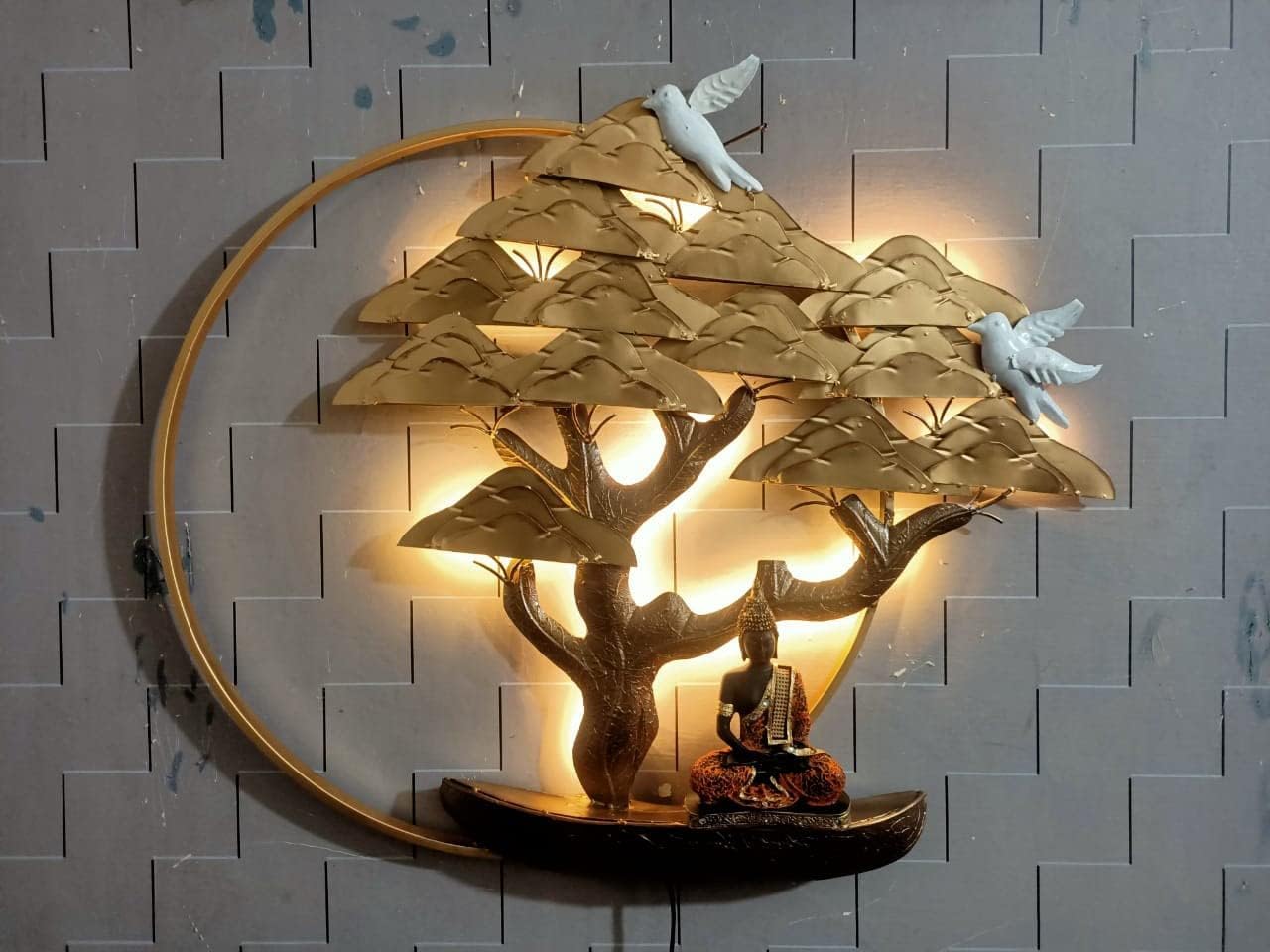 DAC Metal Golden Tree Art Wall Hanging Decor Sculpture with Buddha ...
