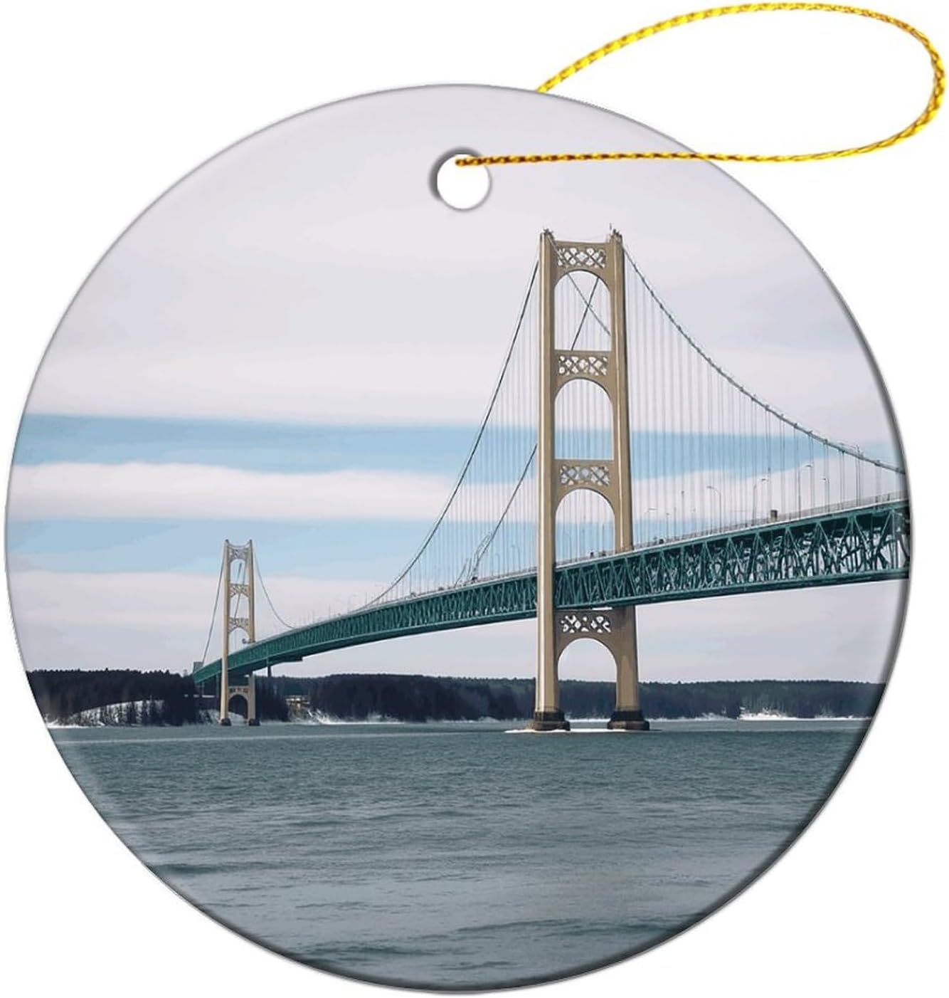 Amazon.com: Mackinac Suspension Bridge Christmas Ornament Ceramic Round ...