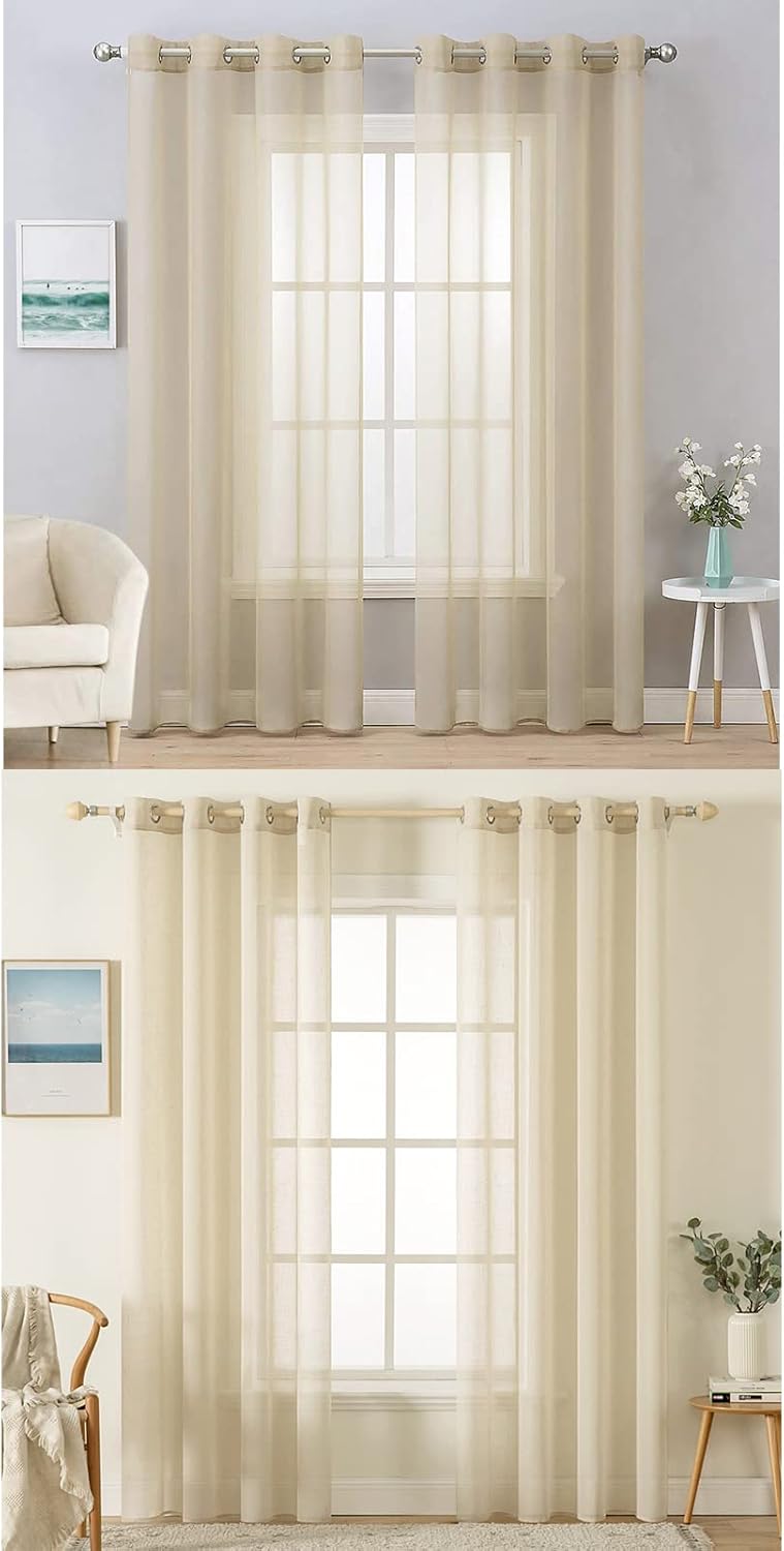 Amazon.com: MIULEE 4 Panels Farmhouse Solid Color Beige Sheer Curtains ...