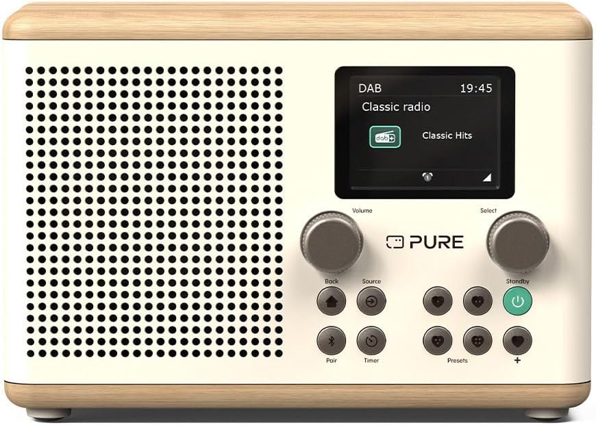 Pure Classic H4 Digital Kitchen Radio with Bluetooth, Cotton White/Oak ...