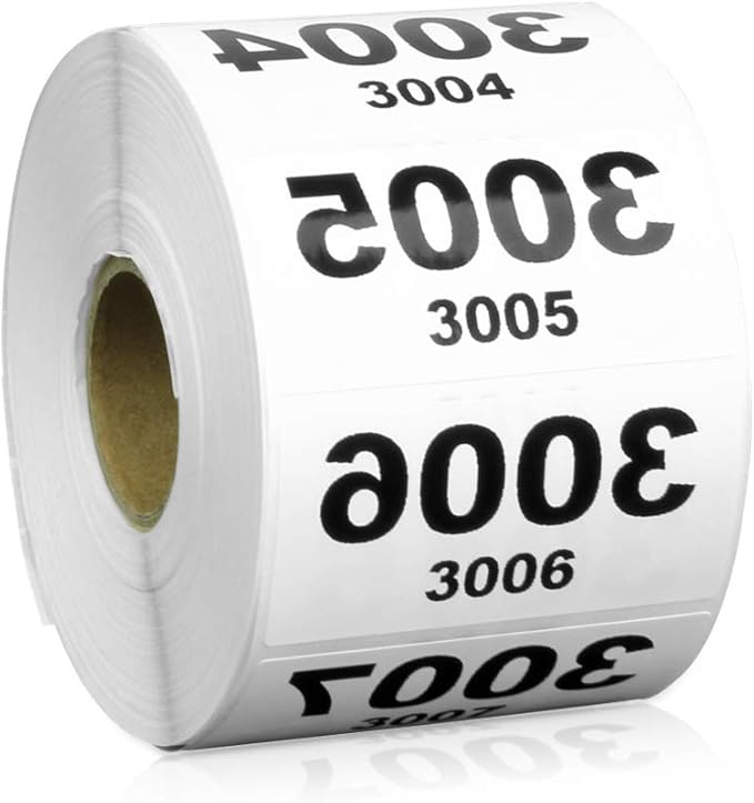 Amazon.com : 1000 Reverse Number Sticker Labels [3001-4000] - 1" x 2 ...