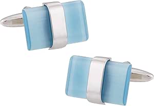 Amazon.com: Cuff-Daddy Unique Silver Banded Blue Catseye-Style Cufflinks with Presentation Box ...