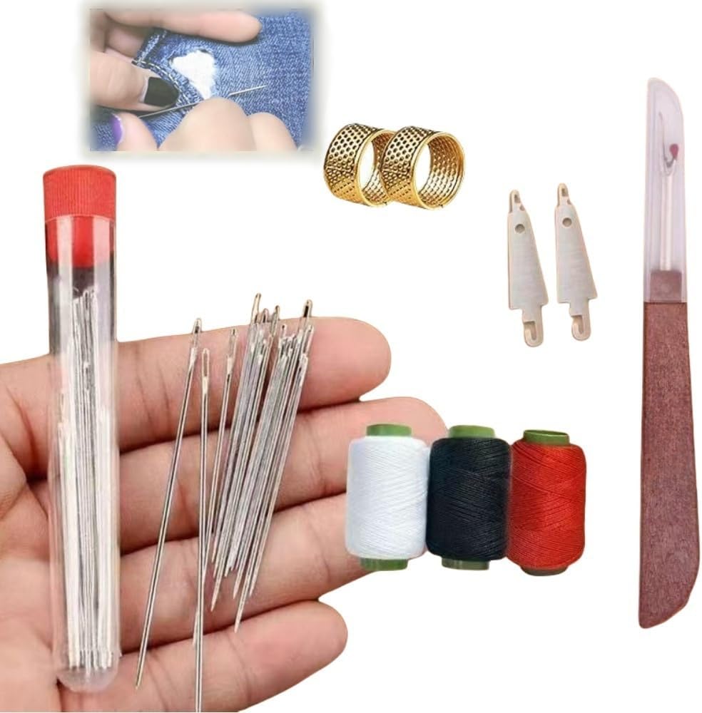 Amazon.com: Big Eye Steel Sewing Needles Kit,37 Piece Sewing Kit ...