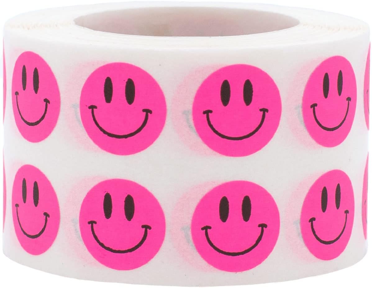 Small Fluorescent Pink Happy Face Stickers 0.5 Inch 12.7 mm Round 1000 ...