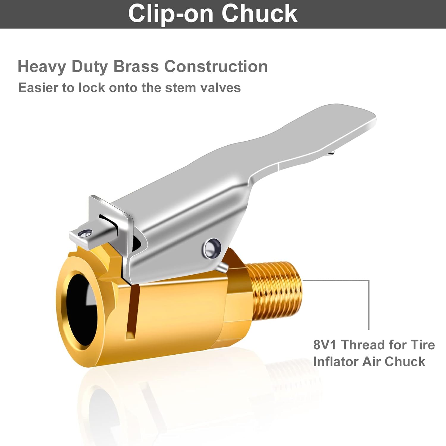 GONESON Tire Inflator Nozzle with Clip, Air Chuck Quick Connect for ...