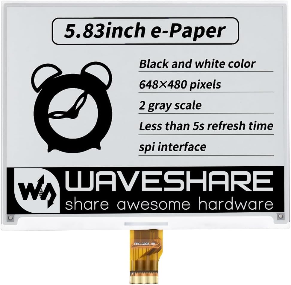 Waveshare 5.83inch E-Ink Raw Display 648x480 Resolution E-Paper without ...