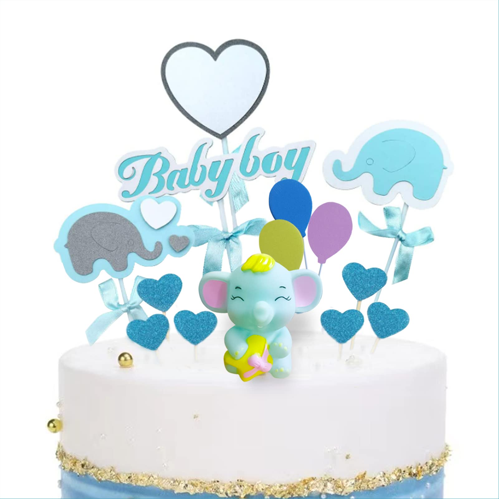 Buy Blue Elephant Baby Shower Cake Topper Decoration for Baby Boy Cake ...
