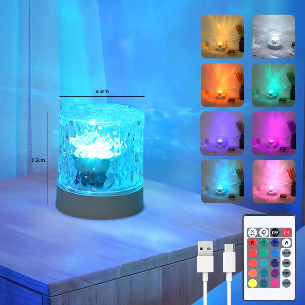Ocean Northern Wave Night Light Projector -16 Dimmable Colors Cordless ...
