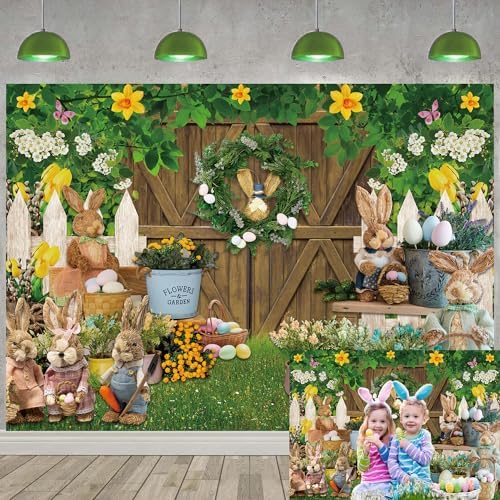 Spring Easter Backdrop Spring Flowers Green Grass Rabbit Colorful Eggs Backdrop Nature Landscape ...