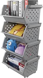 Amazon.com: Qqbine 4-Pack Plastic Large Stacking Organizer Basket ...