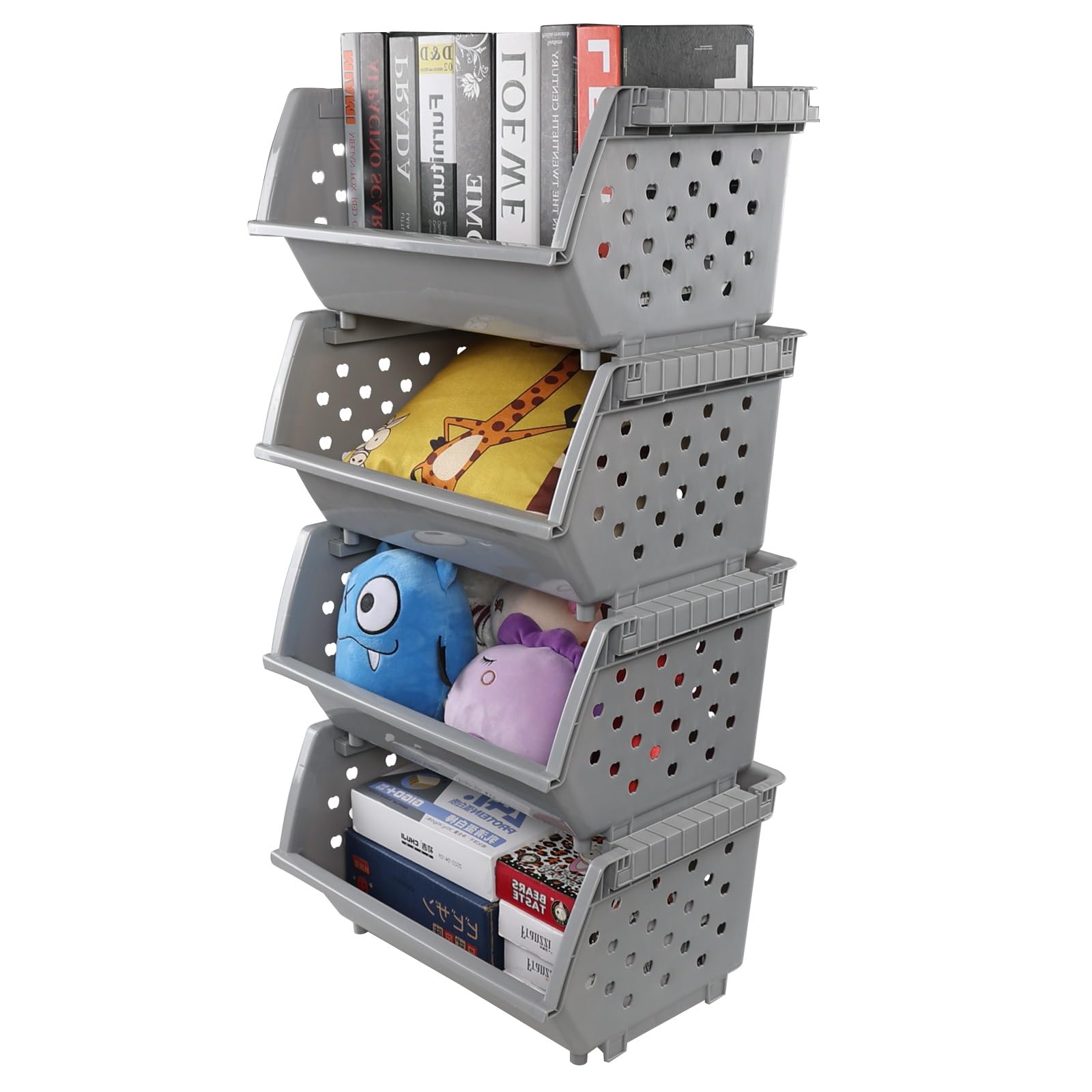 Amazon.com: Qqbine 4-Pack Plastic Large Stacking Organizer Basket ...