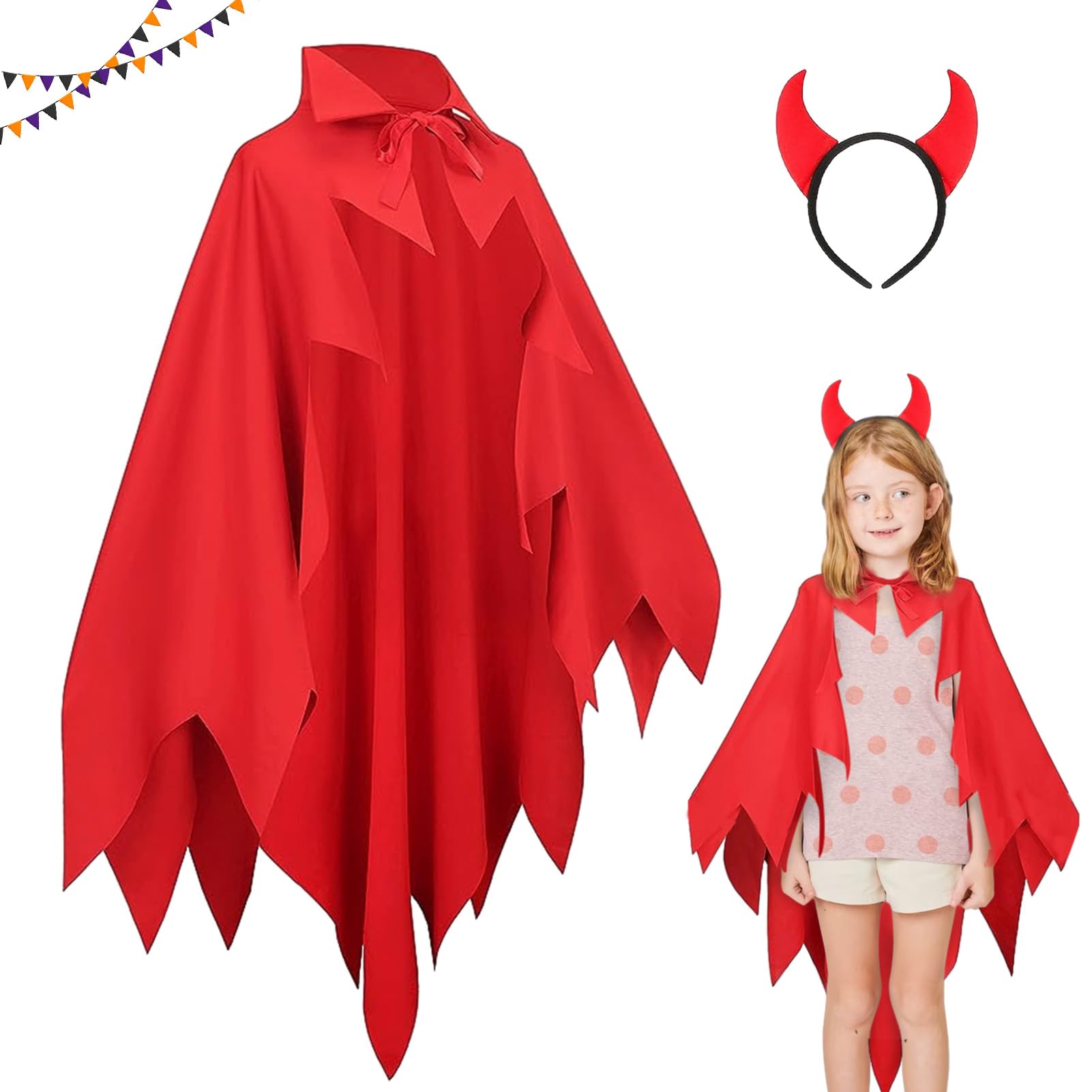 Red Devil Costume Red Evil Silk Satin Bonnet Horns Halloween Devil