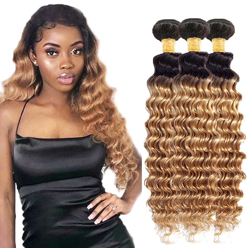Amazon.com : Ombre Hair Bundles 1b/27 Ombre Human Hair Deep Wave Bundles 8 8 8 Inch Ombre Honey ...