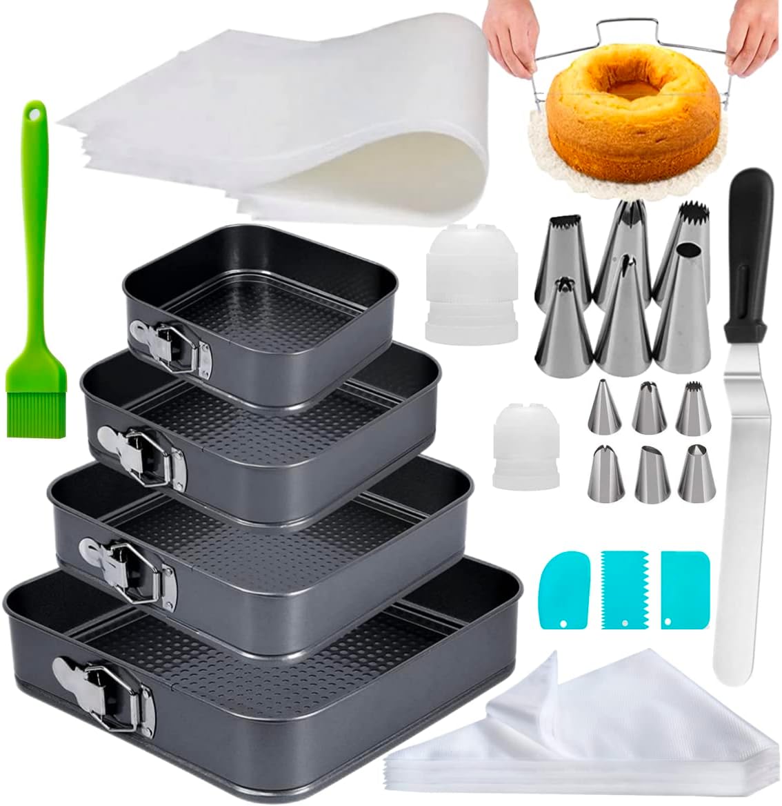 Amazon.com: Cake Square Pan Sets for Baking + Cake Decorating Supplies ...