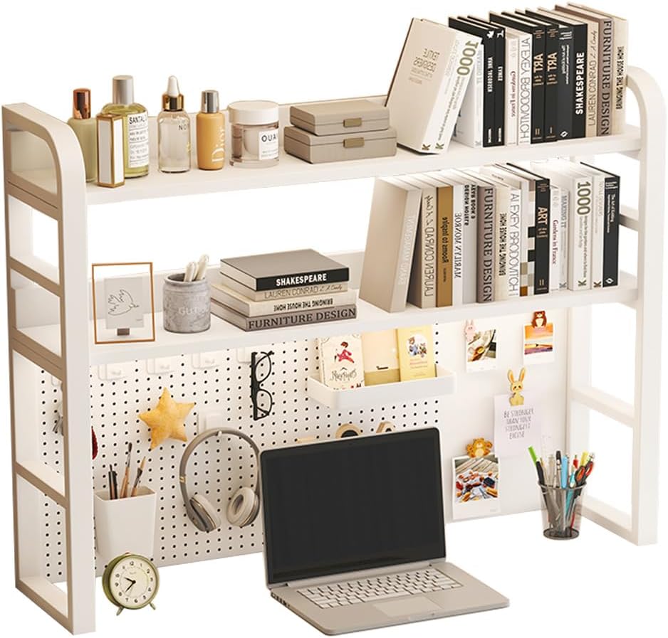 3 Tier Countertop Desktop Bookshelf with Pegboard, Desk Hutch for ...