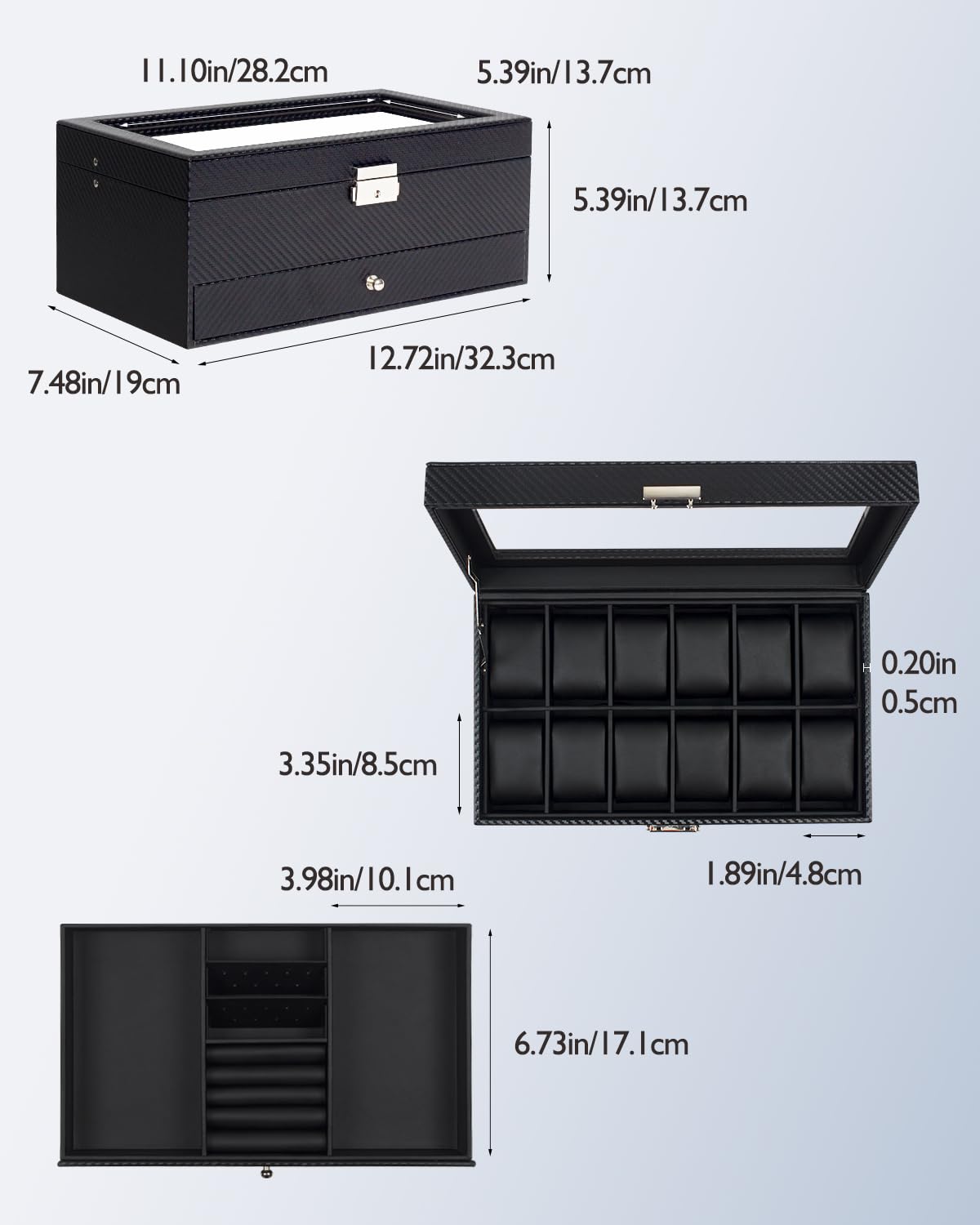 GUKA Watch Box, 12 Slot Watch Case, Watch Cases for men with Real Glass ...