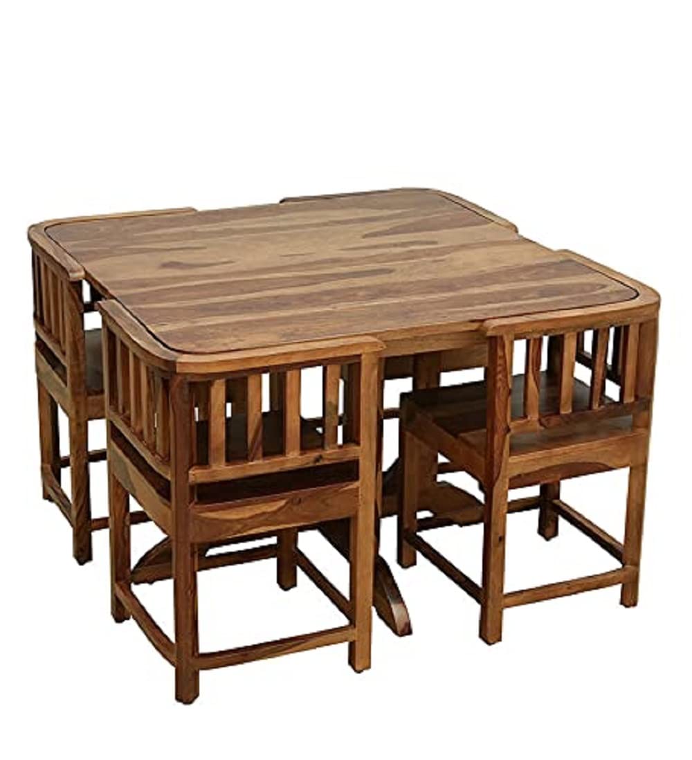 Corte Clasico Pol Poc Solid Wood 4 Seater Japani Dining Table with 4 ...