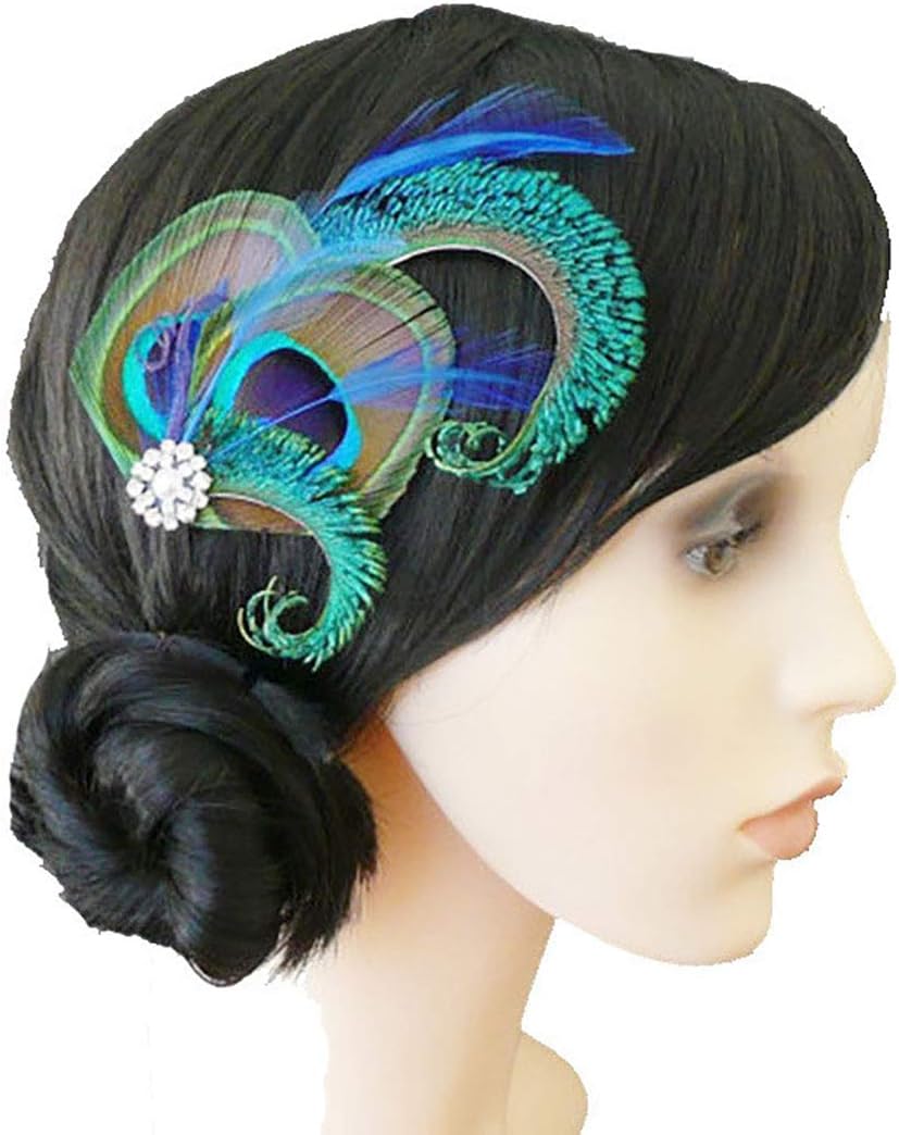 Amazon.com : Acenail Boho Peacock Feather Hair Clips Crystal Hair Pins ...