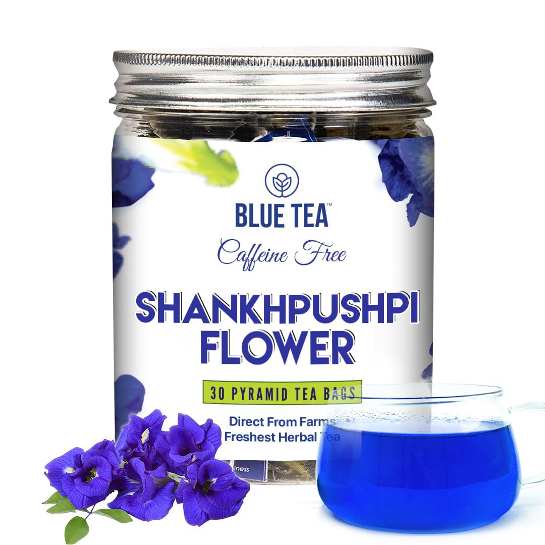 BLUE TEA - Shankhpushpi Flower - 30 Pyramid Tea Bags - Plant Based ...