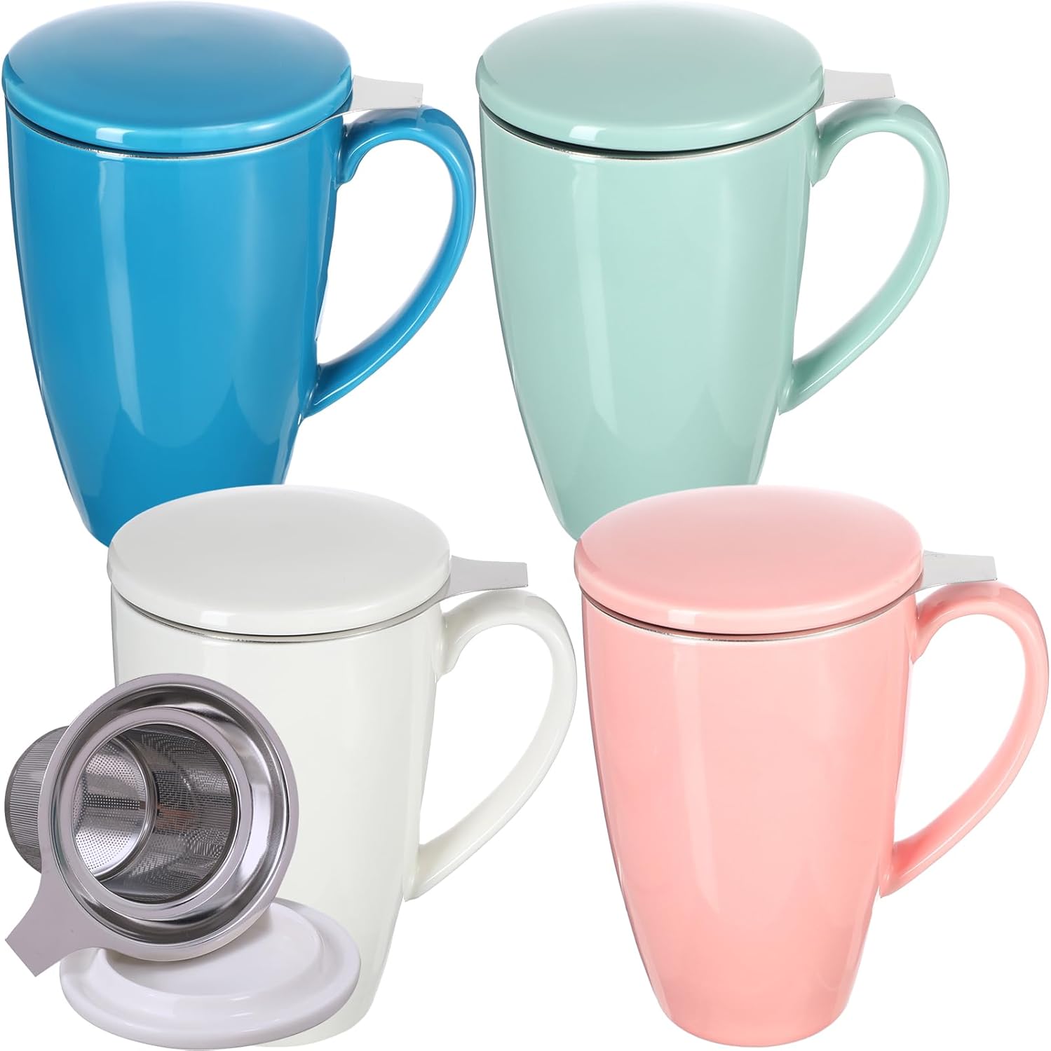 Amazon.com: Maxcheck 4 Pack Porcelain Tea Mug with Infuser and Lid 15 ...