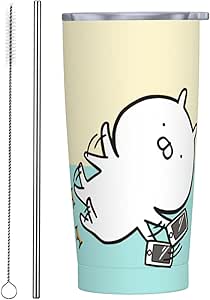 Amazon | 550ml 広口 ストロー付きタンブラー 蓋付き 魔法瓶 うさまる(14) ステンレス タンブラー ストロー 保冷 保温 | 水筒・マグボトル