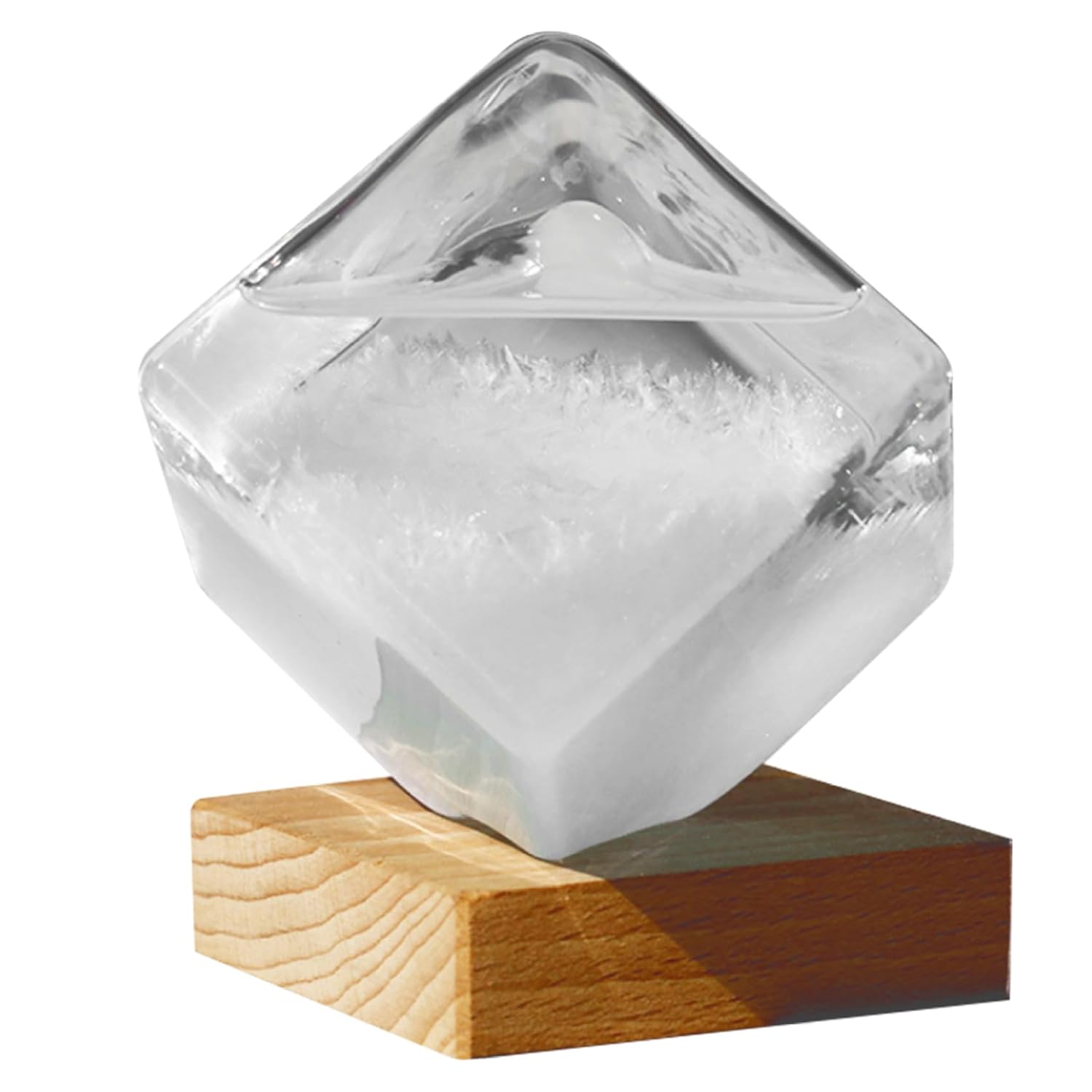 Storm Glass with Wooden Base Water Cube Shape Weather Glass Transparent ...