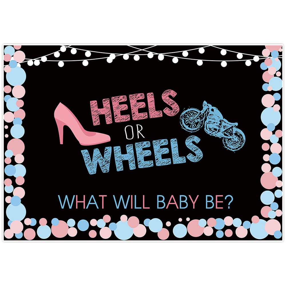 Buy Allenjoy 7x5ft Heels or Wheels Gender Reveal Backdrop Pink Blue Dot ...