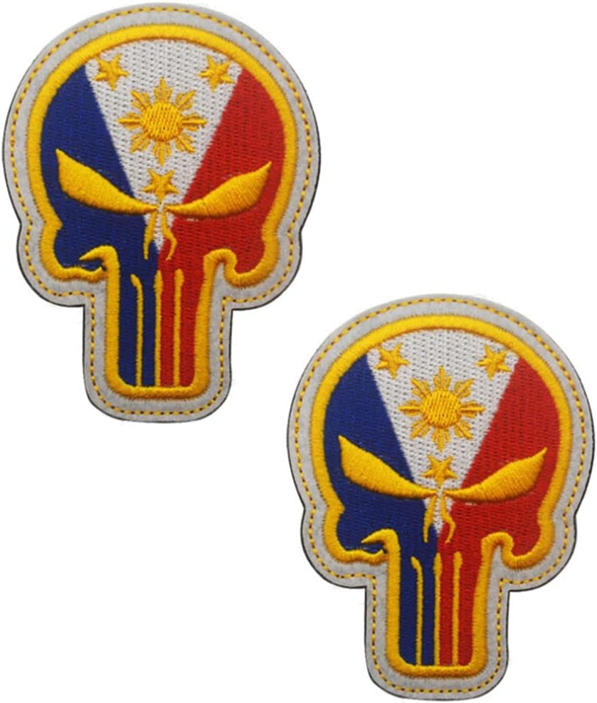 Amazon.com: Philippines Flag Patches Skull Patches Hook and Loop Tactical Morale Applique ...