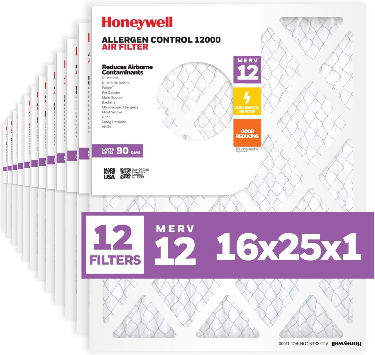 Honeywell 16x25x1 MERV 12 Electrostatic Pleated HVAC AC Furnace Air ...