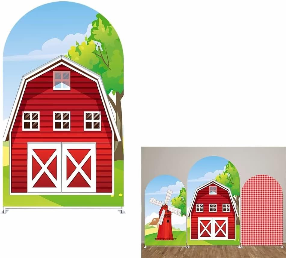 Amazon.com : HUAYI Red Farm Barn Arch Backdrop Cover Kids Red Farm ...