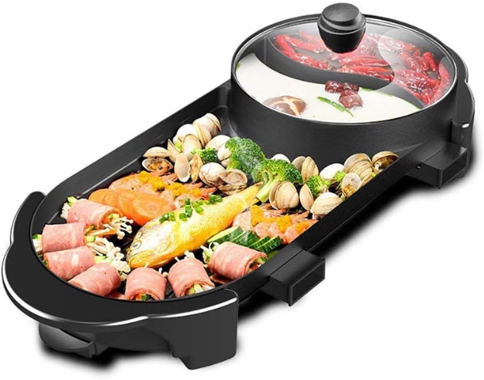2 in 1 Electric Non-Stick Smokeless BBQ Plate Hot Pot Pan Machine Grill ...