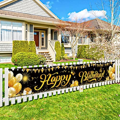 Amazon.com: ANATANOWOR Large Happy Birthday Banner, Black and Gold ...