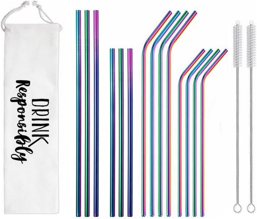 Amazon.com: Hiware 12-Pack Rainbow Metal Straws Reusable with Case ...