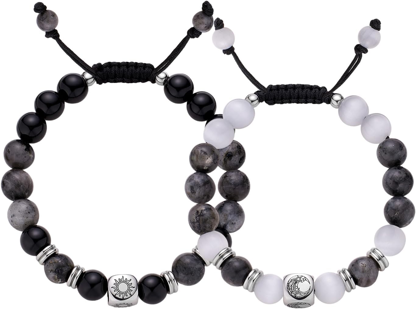 Amazon.com: TOTWTOO Couple Bracelets Natural Black Agate Onyx Bead ...