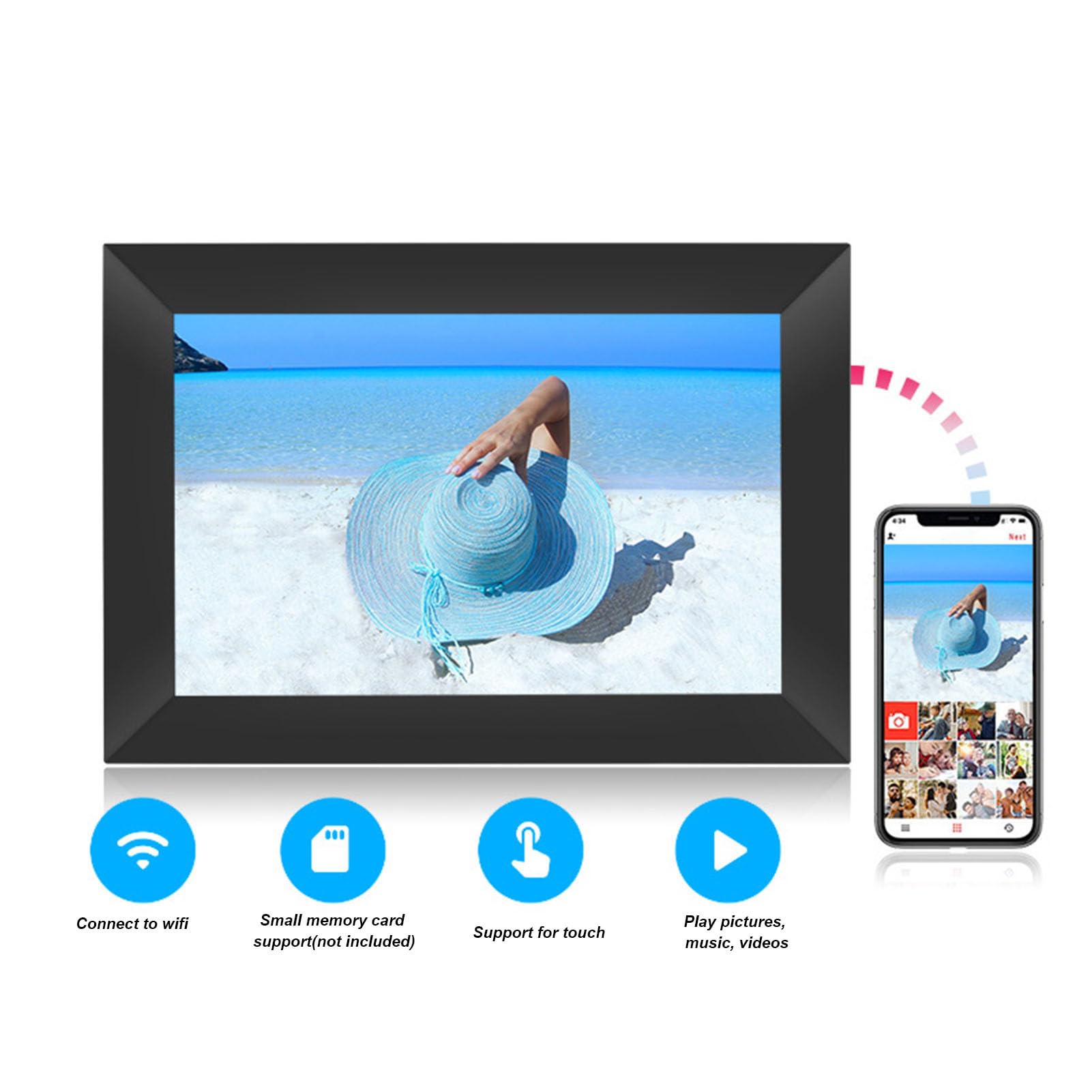 10.1 Inch Digital Photo Frame, Smart WiFi Photo Frame, 1280×800 IPS ...