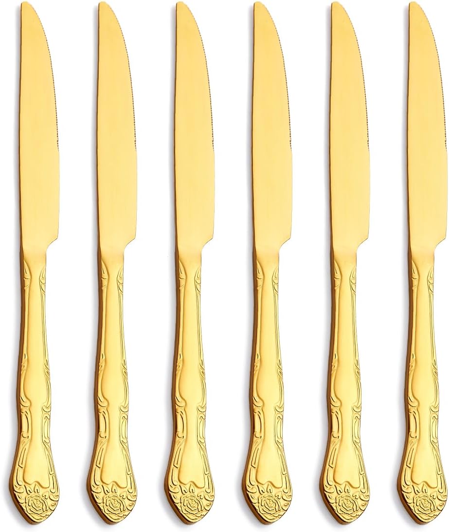 Amazon.com | FULLYWARE Matte Gold Dinner Knives, Stainless Steel Satin ...
