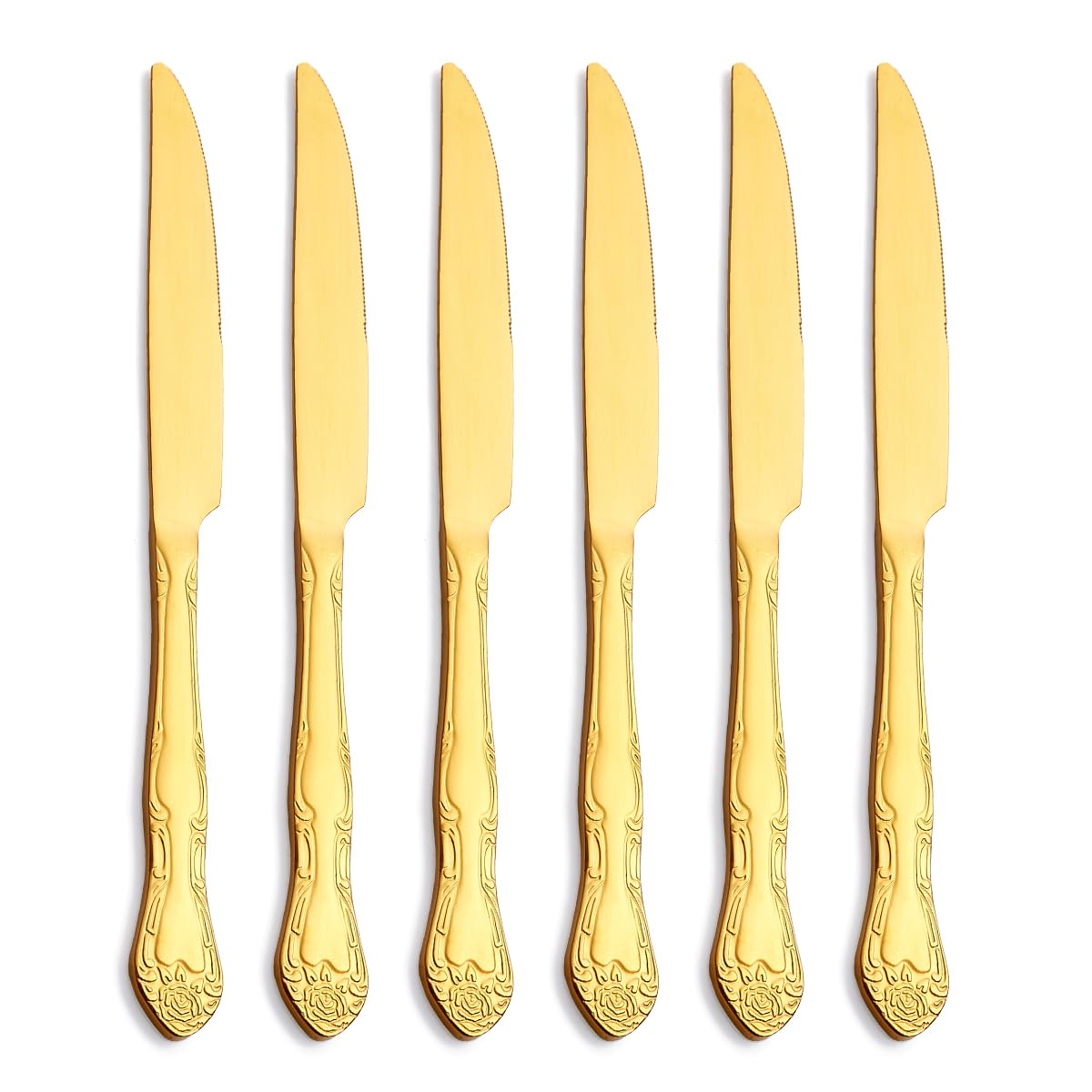 FULLYWARE Matte Gold Dinner Knives, Stainless Steel Satin Finish Dinner ...