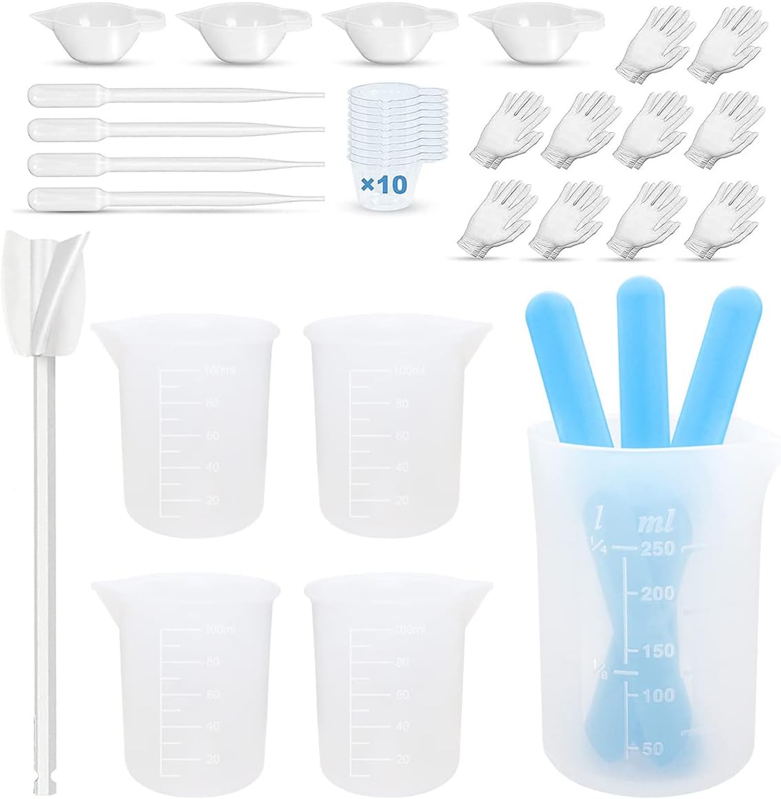 Nicpro Silicone Resin Measuring Cups Tool Kit- 250 & 100 ml Measure ...