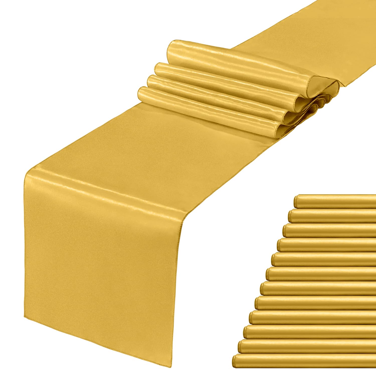 Amazon.com: Quimoy 12 Pack Gold Satin Table Runner 12 x 108 Inch, Table ...